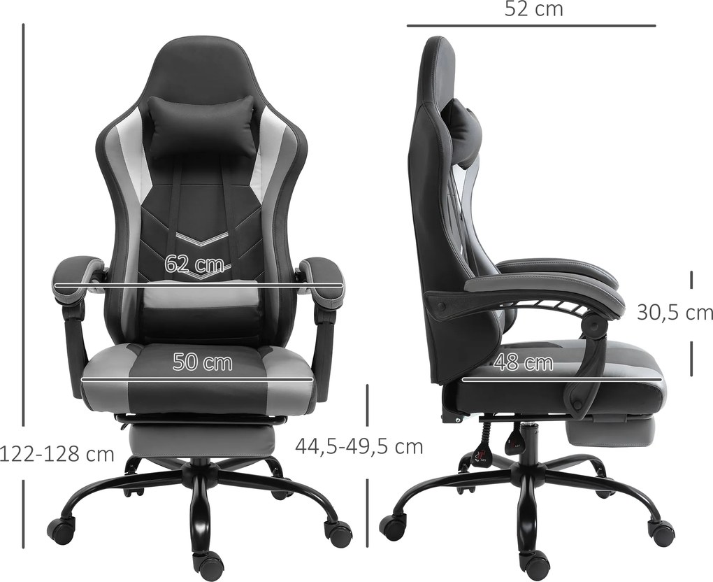 Herní křeslo Vinsetto, výškově nastavitelné, s opěrkou hlavy a bederním polštářem, ergonomické, do 120 kg, s podnožkami, černé | Aosom.de