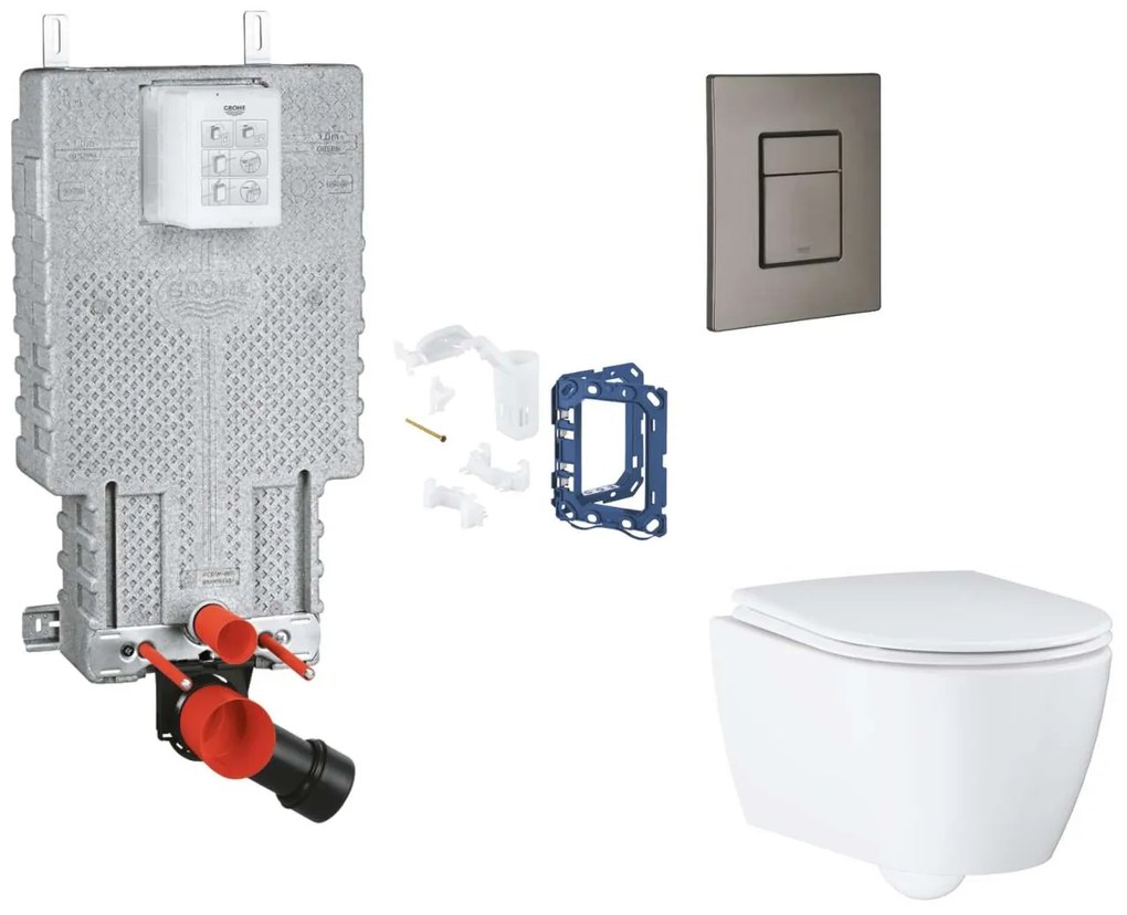 Grohe Uniset - Set předstěnové instalace, klozetu, sedátka SoftClose, tlačítka Skate Cosmopolitan a sady pro vhazování tablet, kartáčovaný Hard Graphite SANI15BB5120