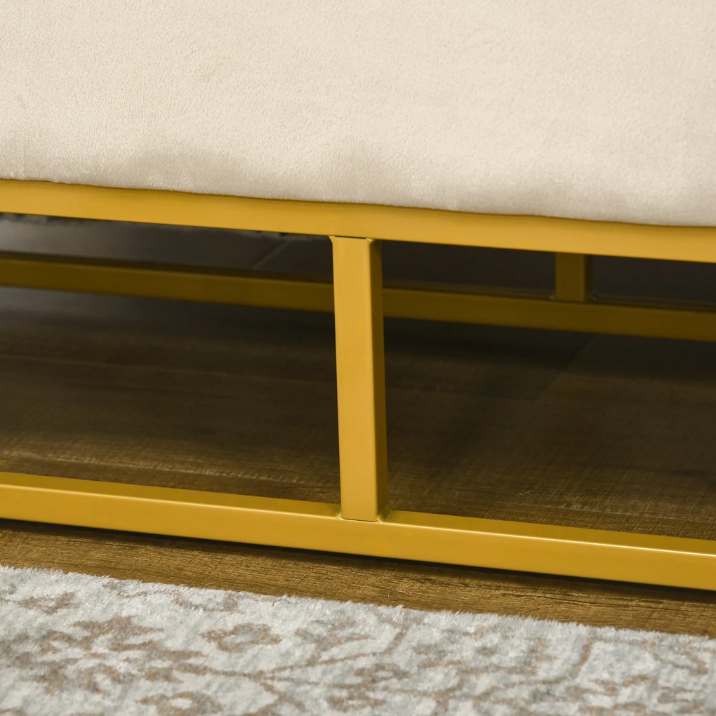 HOMCOM Lavice s úložným prostorem Čalouněná lavice s výklopným víkem v béžovém sametovém vzhledu Lavice s ocelovými nohami 110x44x49 cm do předsíně o…