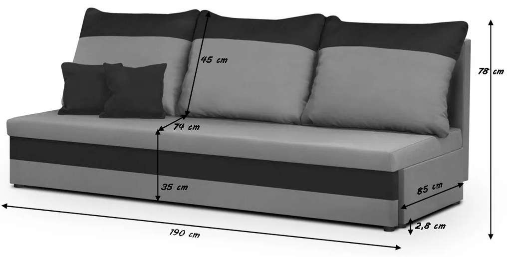Pohovka pro 3 osoby s funkcí spaní GUSTO Černá/modrá