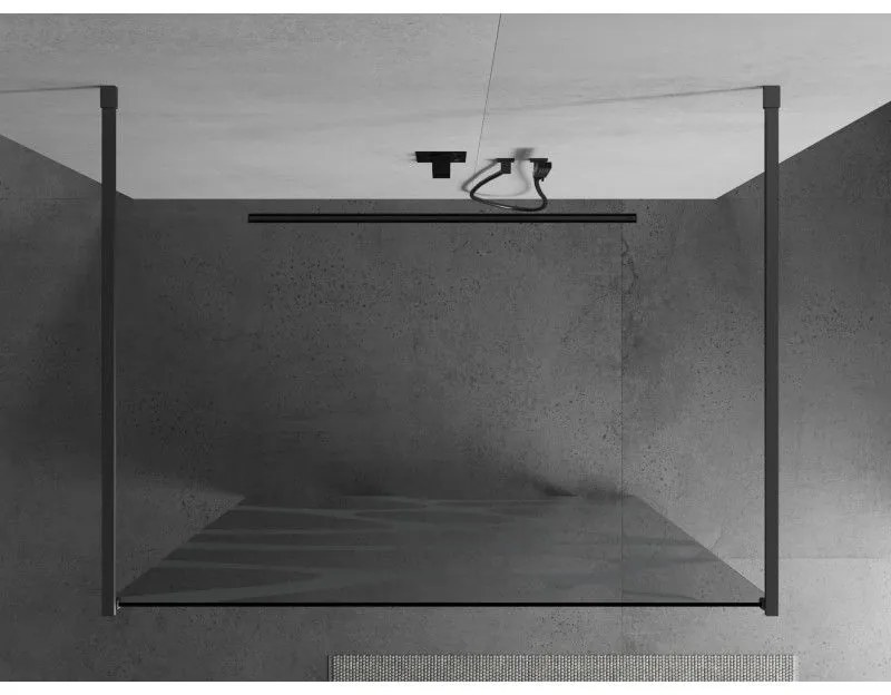 Mexen Kioto, sprchová zástěna Walk-In 100 x 200 cm, 8mm čiré sklo bílý vzor, grafitový profil, 800-100-002-95-97