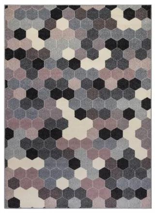 koberec HEOS 78537 šedá / růžový / krémový HEXAGON velikost 160x220 cm | krásné koberce cz