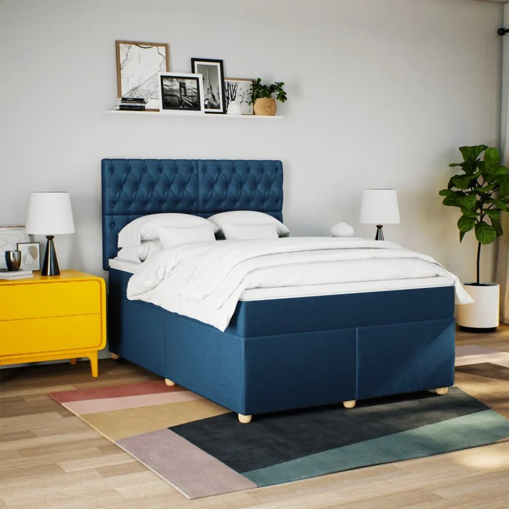 Box spring postel s matrací modrá 140x200 cm textil 3291316