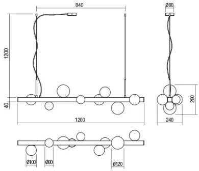 Redo 01-2377 - Lustr na lanku GOJI 8xG9/28W/230V černá