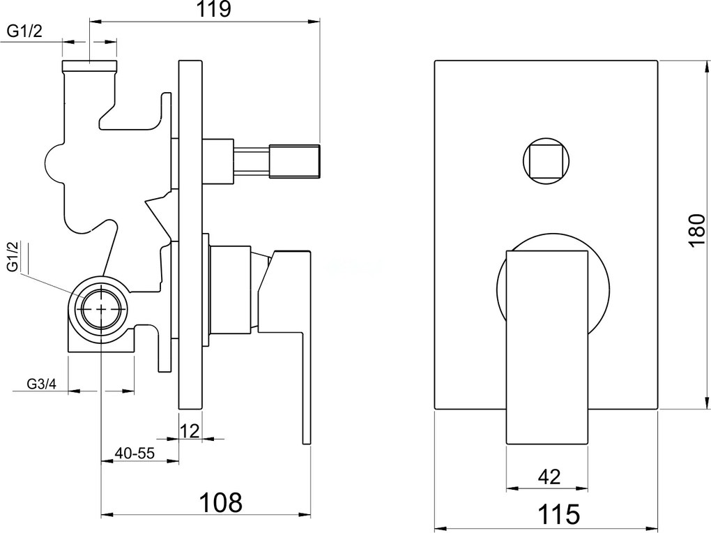 NOVASERVIS Nobless Edge podomítková baterie s přepínačem 36050R,0