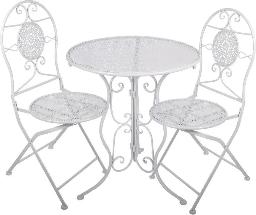 Bílý zahradní kovový Bistro set stůl a 2 židle - Ø 60*70 / 50*40*93 cm