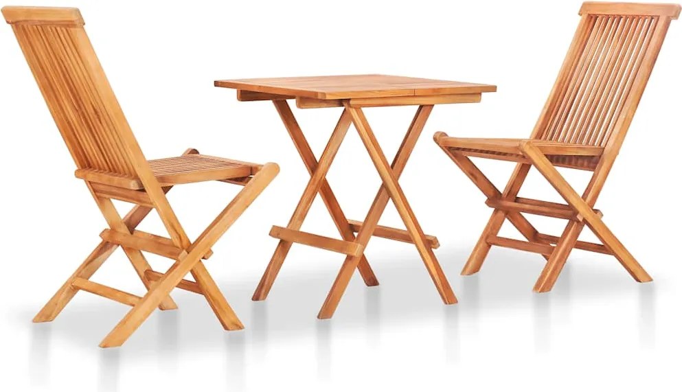 3dílný bistro set s béžovými poduškami masivní teakové dřevo 3063228