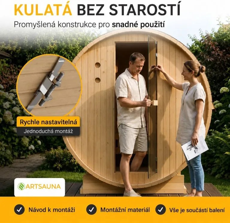 Zahradní sudová sauna pro 4 osoby s kamny 6 kW