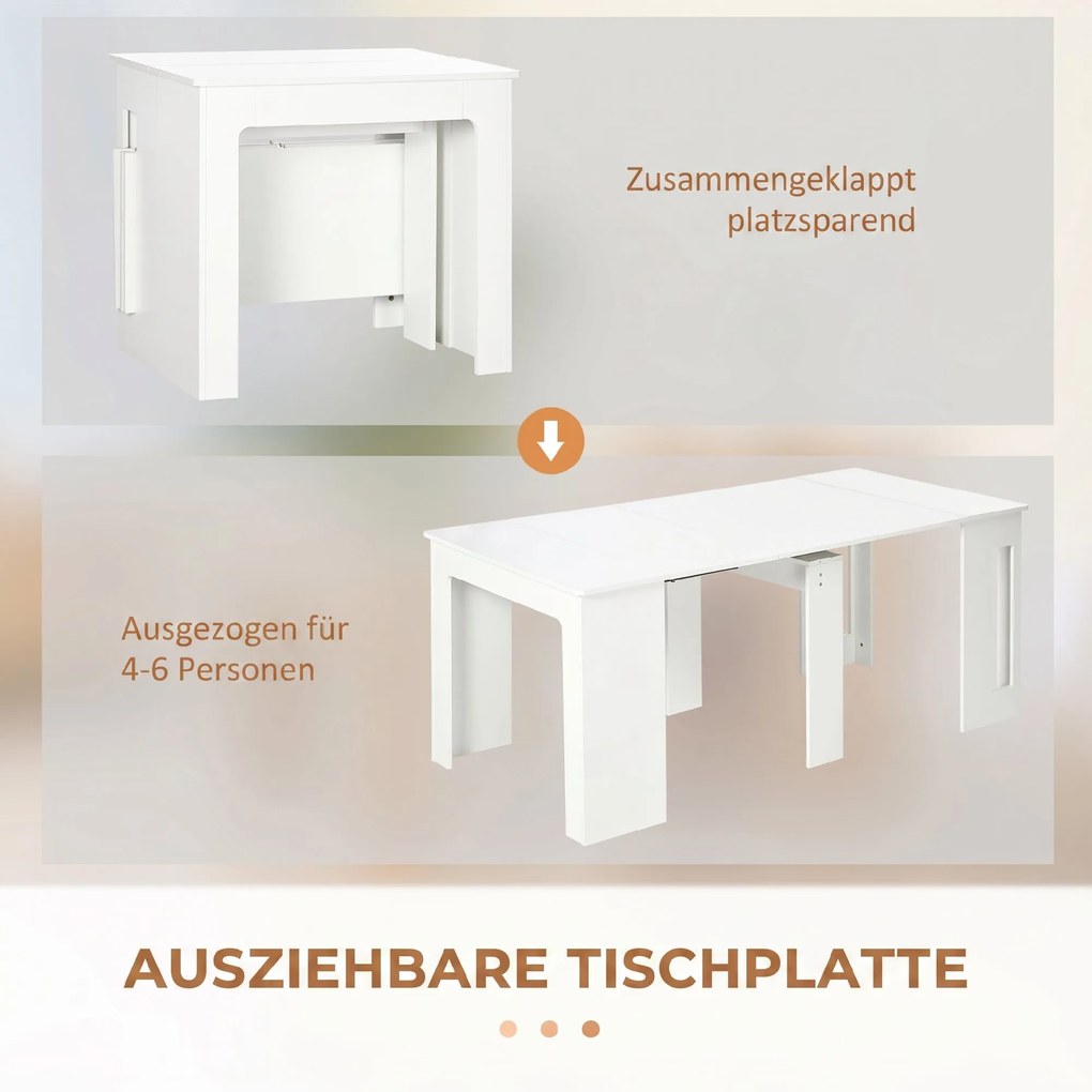 HOMCOM Jídelní stůl, skládací stůl, rozkládací kuchyňský stůl, jídelní stůl, dřevotřískové desky, 60-180 x 85 x 75 cm, bílý