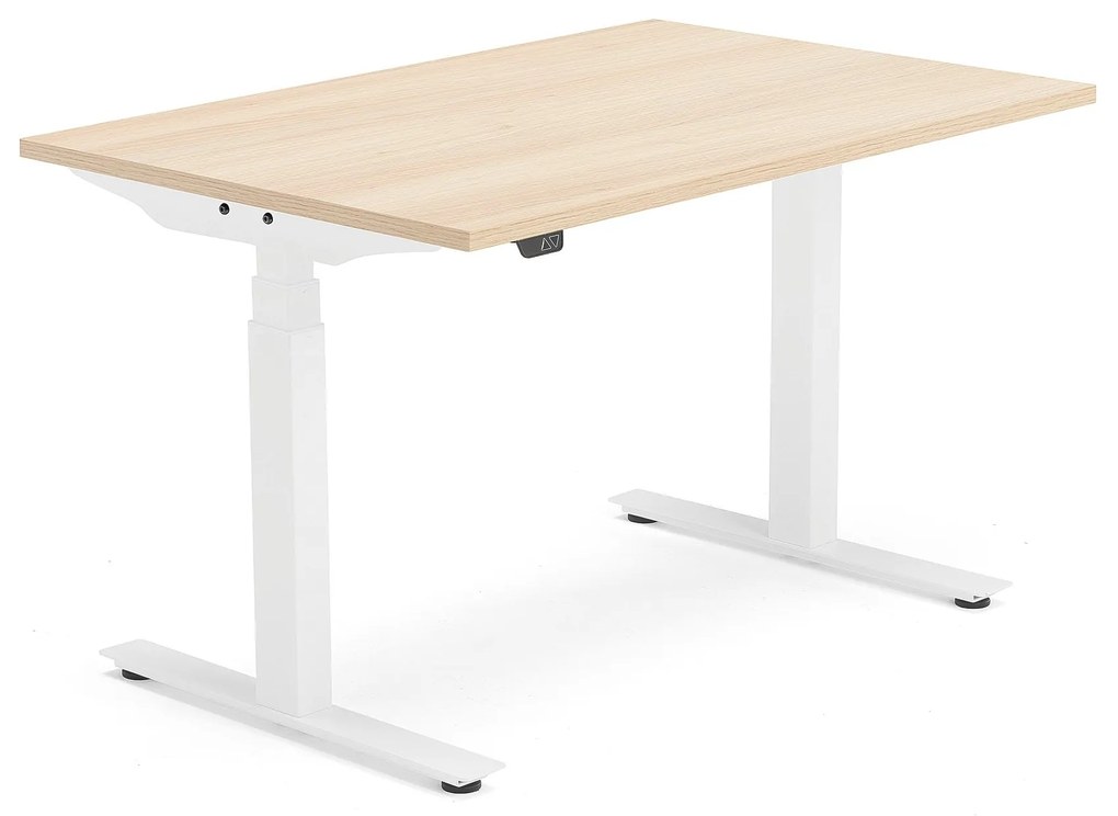 AJ Produkty Výškově nastavitelný stůl MODULUS, 1200x800 mm, bílý rám, dub