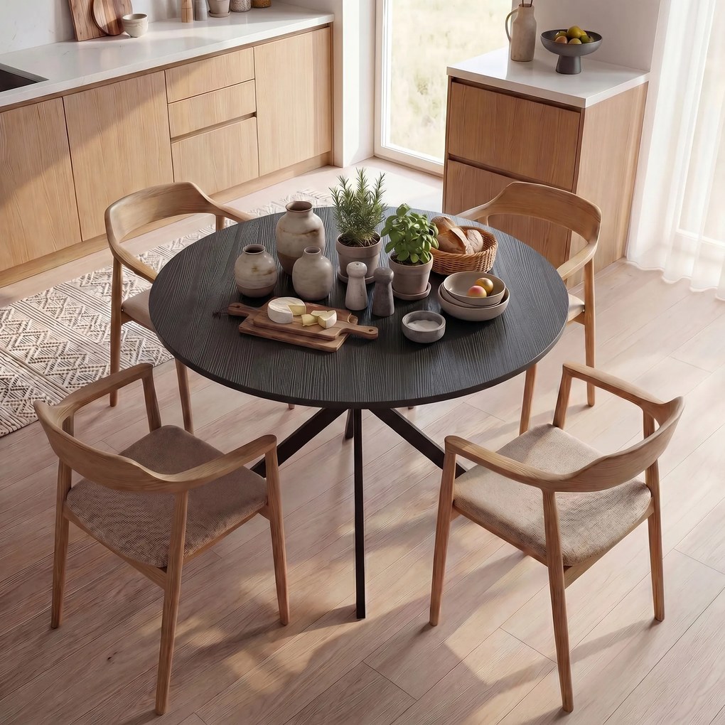 HOMCOM kulatý jídelní stůl pro 4, Ø 100 cm, průmyslový design, ocelové nohy, černý