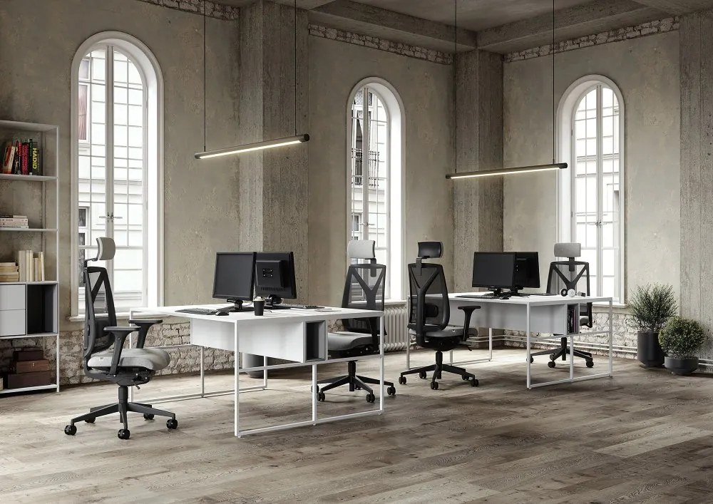Kancelářská židle LEAF 503 s podhlavníkem a područkami – synchronní mechanika, síť, černá-šedá LD Seating