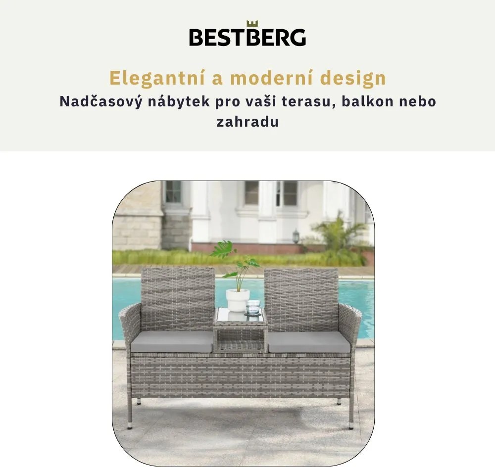 Zahradní ratanová sedačka se stolkem BestBerg Chicago BBRF-1015G / šedá