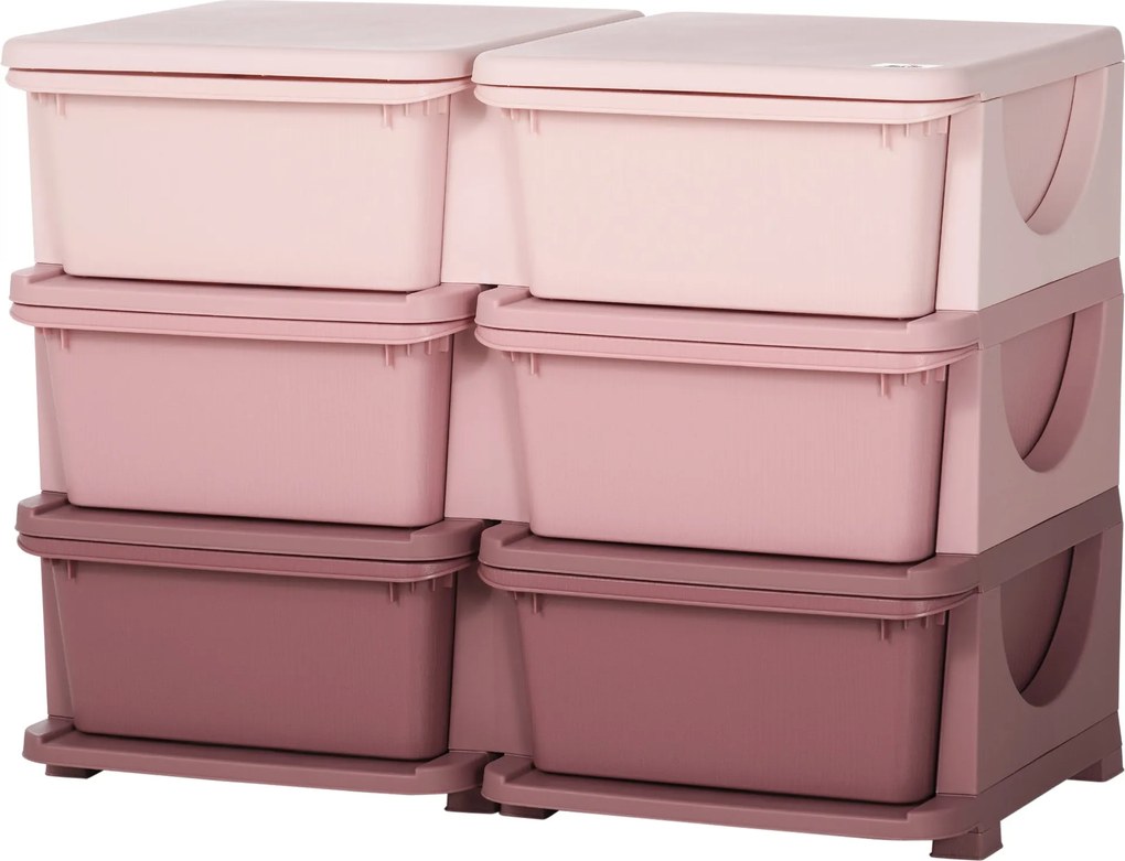 HOMCOM Úložná skříňka pro děti se šesti zásuvkami a úložným prostorem na hračky, organizér na hračky, 75 x 37 x 56,5 cm, růžová, vhodné do dětského po