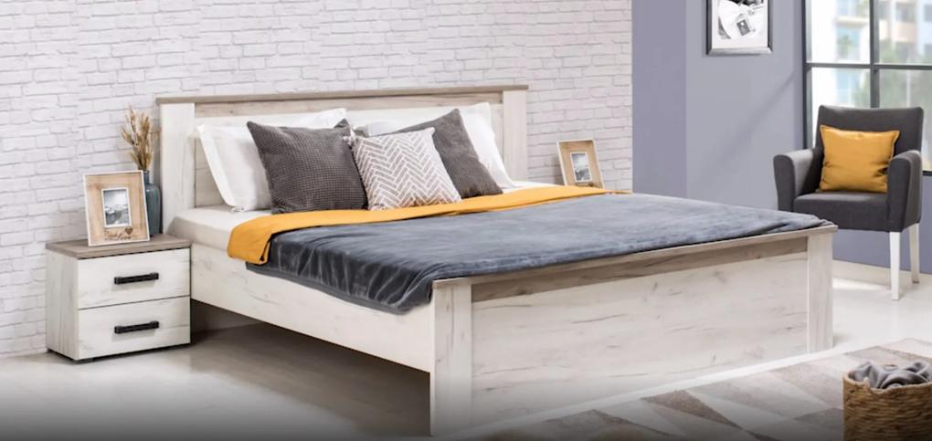 Manželská postel Henry 160x200cm - dub bílý/dub šedý