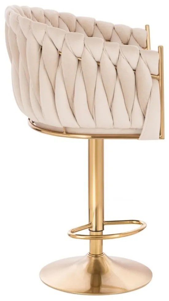 LuxuryForm DESIGN Barová židle NORDEN VELUR na zlaté kulaté podstavě - krémová
