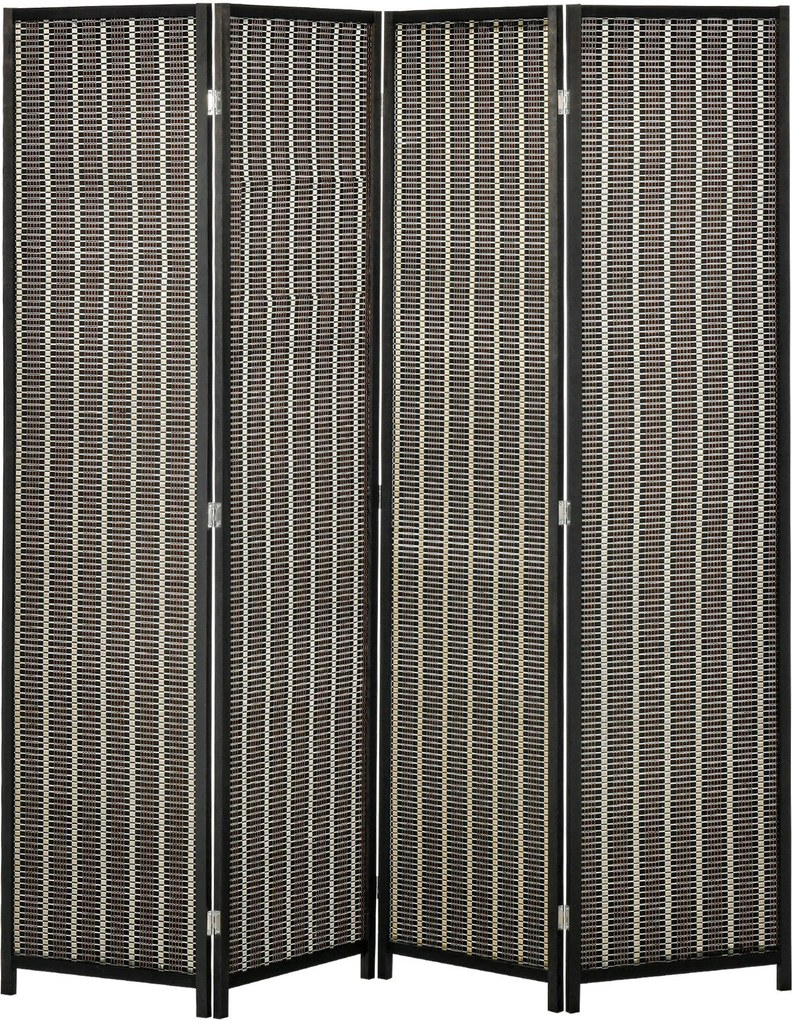 HOMCOM 4-panelový paraván 180 x 180 cm, bambusová zástěna, skládací, oddělovací stěna pro obývací pokoj, hnědá