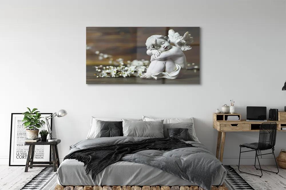 akrylový obraz Spící anděl květiny 140x70 cm