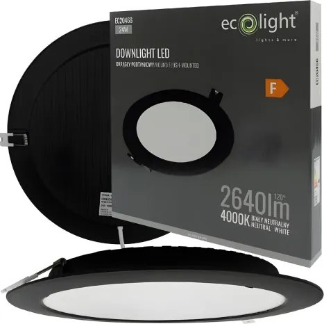 LED stropní svítidlo zapuštěné 24W 2640lm 4000K černé