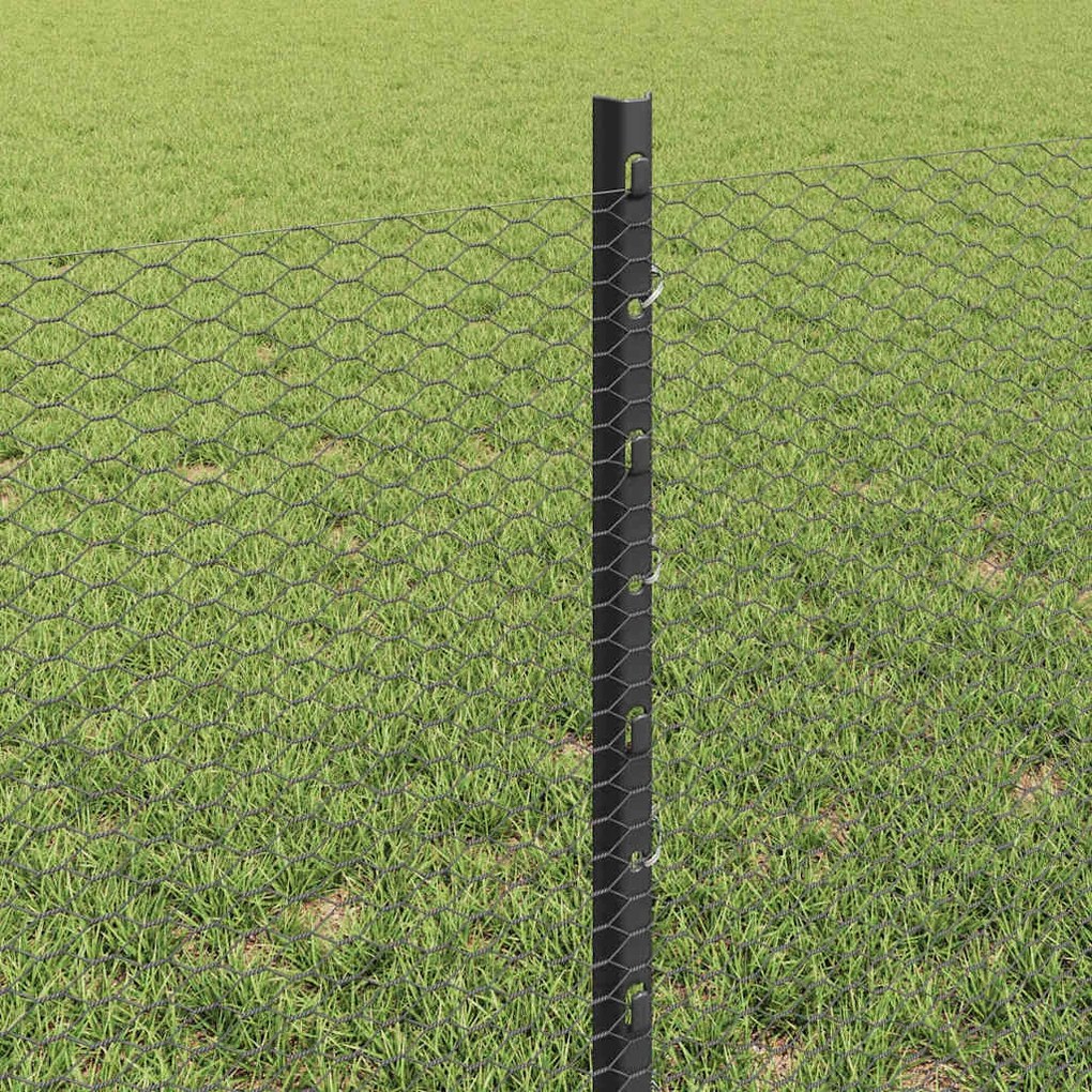 Hexagonální plot s podpěrou 50 x 0,6 m Ocel potažená PVC Šedá 3336885