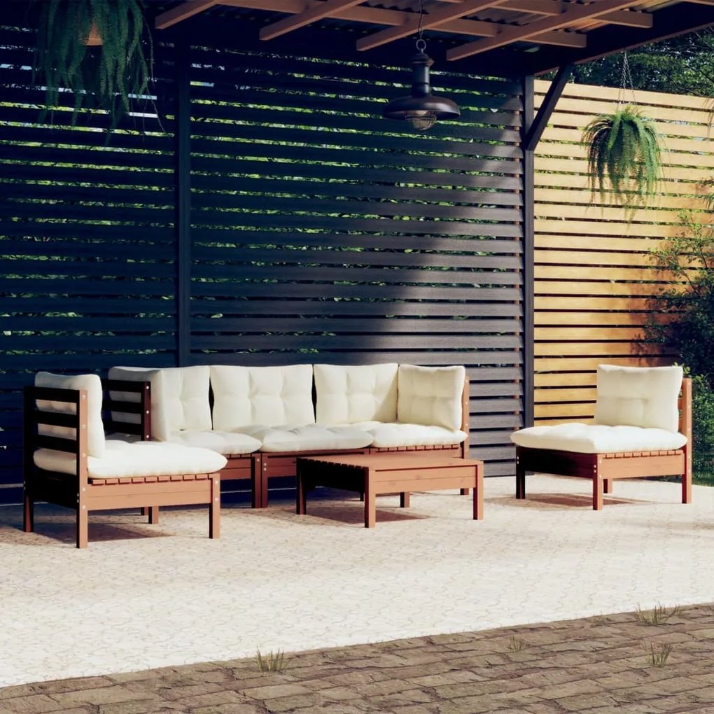 vidaXL 6dílná zahradní sedací souprava s poduškami masivní borovice [3096190] Barva: Krémová a antracitová