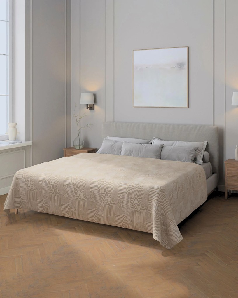Přehoz na postel 220x260 cm barva béžová látka pletený vzor, vzorované