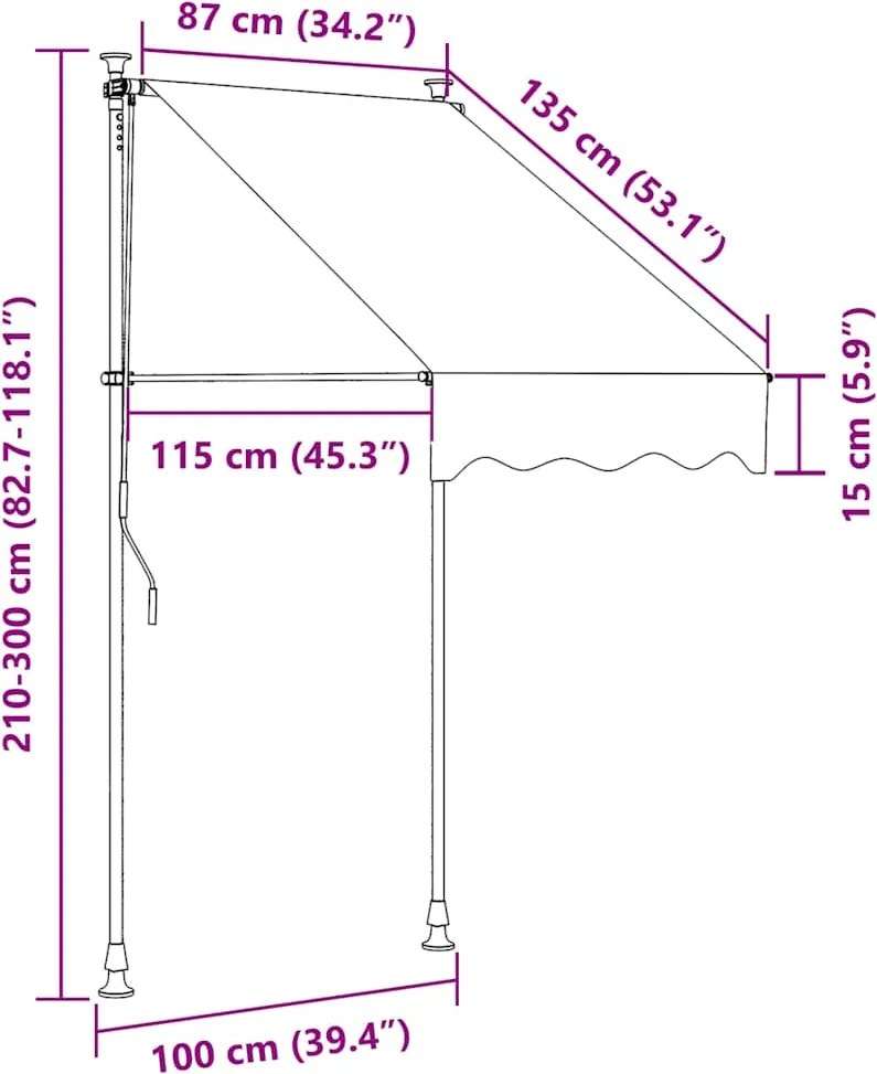 Ručně zatahovací markýza 100 cm krémová 145833