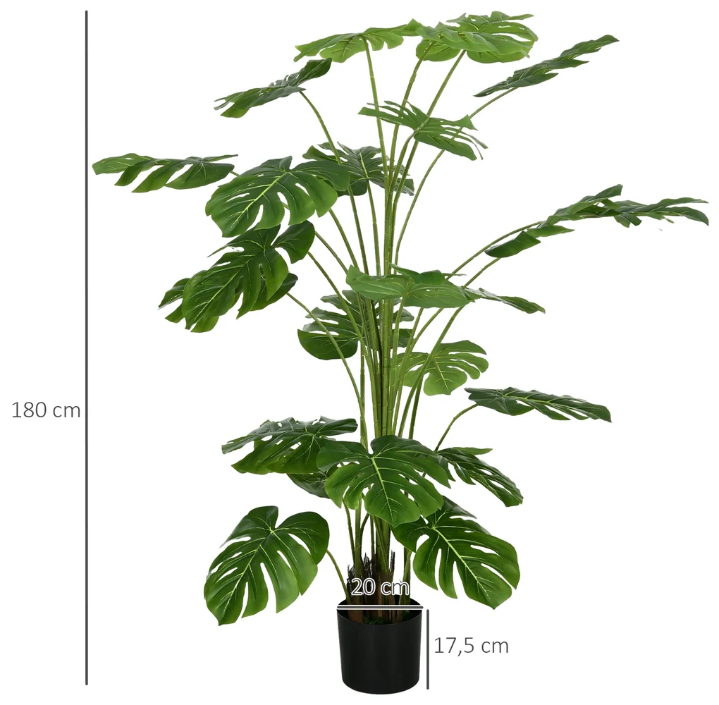 HOMCOM Umělé rostliny, umělá Monstera Deliciosa, 180 cm umělá rostlina ...