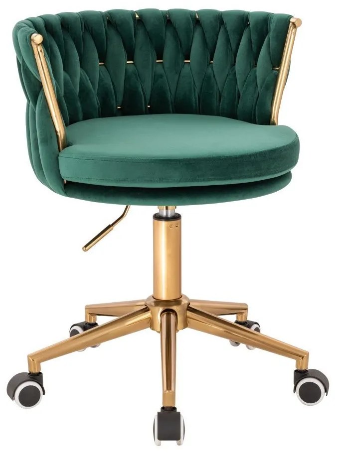 LuxuryForm DESIGN Otočná židle LYON VELUR na zlaté podstavě s kolečky - zelená