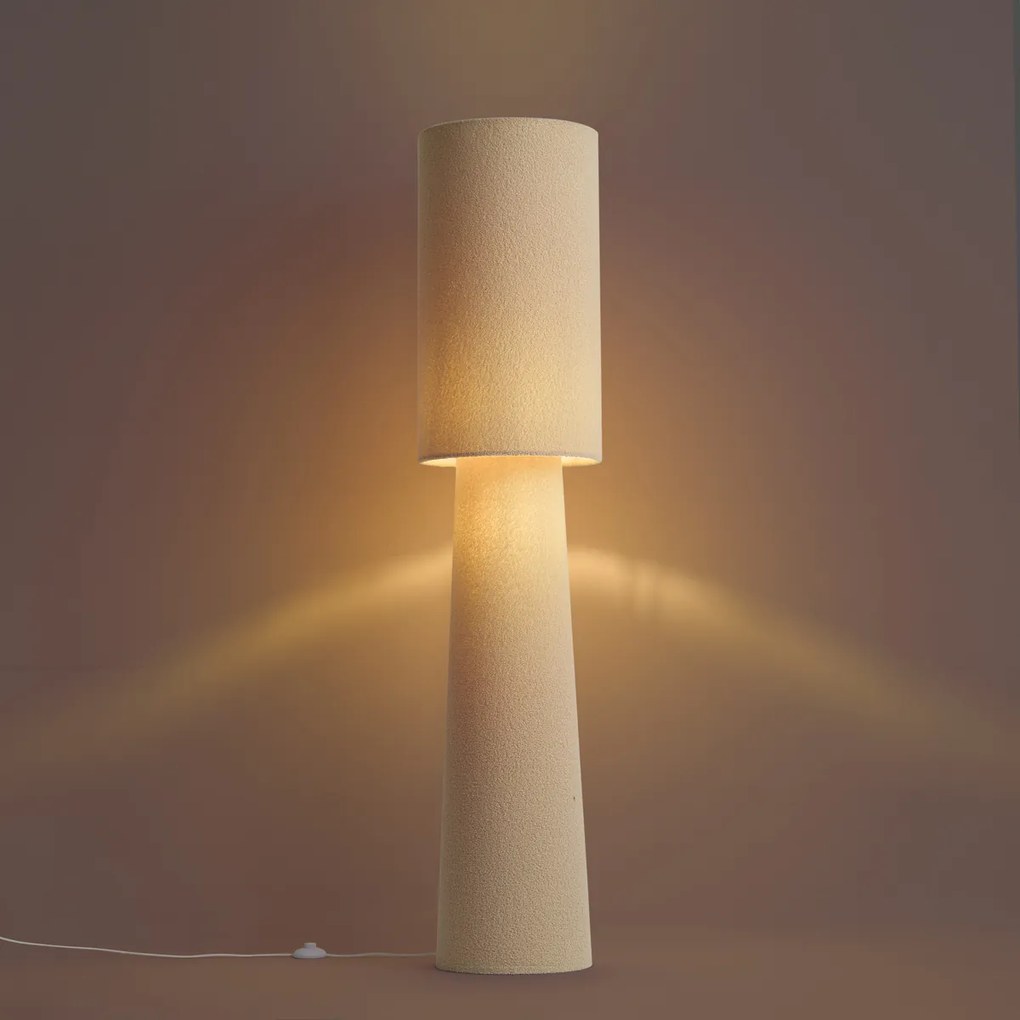 Japandi stojací lampa béžová látka teddy 2-světla - Trompet