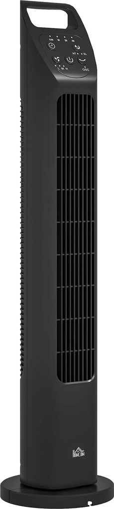 HOMCOM Větrák typu Tower, Stolní ventilátor se 3 režimy, Dálkový ovladač, 50W ventilátor s 4 hodinovým časovačem, 75° oscilace, do ložnice, černý | Ao