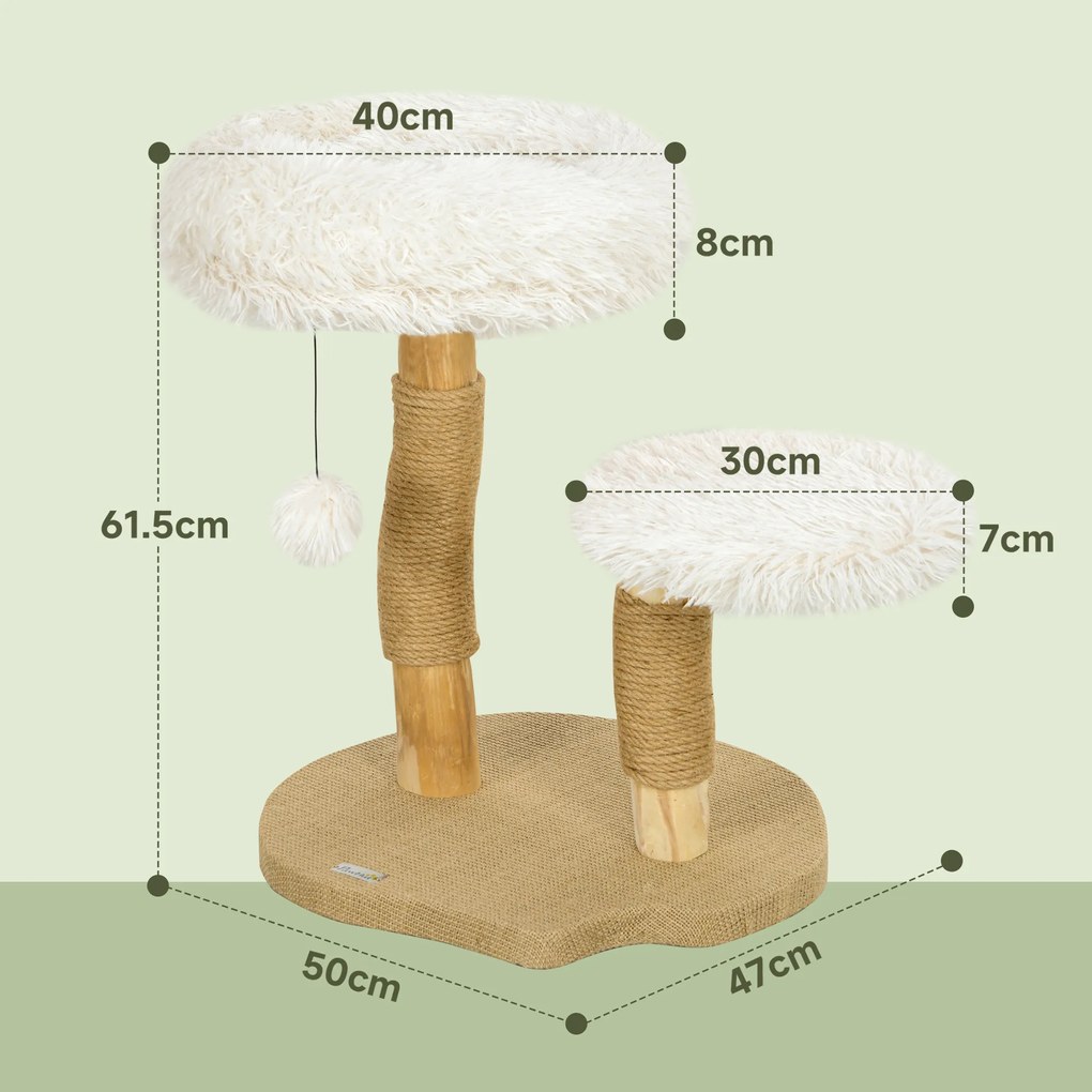 PawHut škrabadlo 61,5 cm vysoké Škrabadlo pro kočky s míčkem na hraní, pelíšky, věž pro kočky se škrabací deskou, pro kočky do 5 kg, hruškové dřevo, …