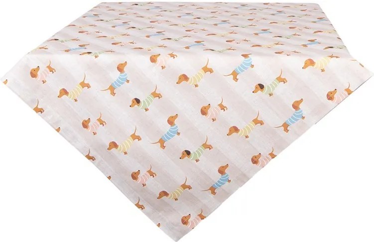 Béžový bavlněný ubrus s jezevčíky Puppy Pullover - 100*100 cm