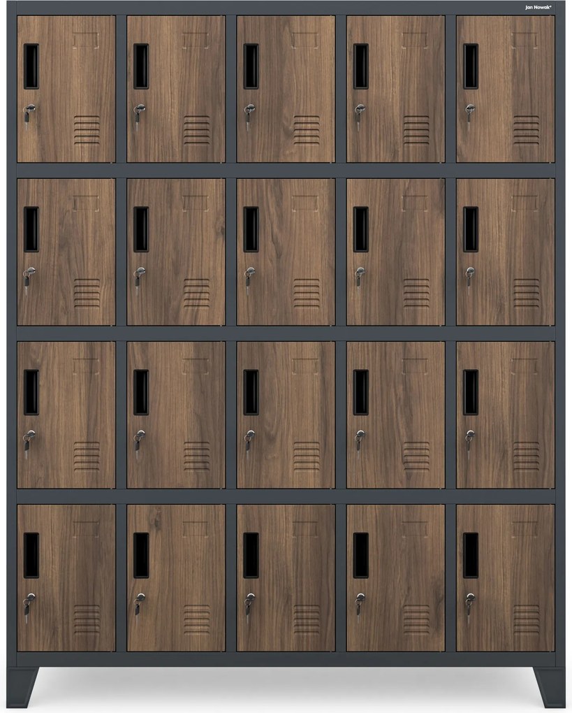 Skříň s 20 uzamykatelnými boxy, antracit/ořech, 1360x1720x450 mm: ROBERT Eco Design