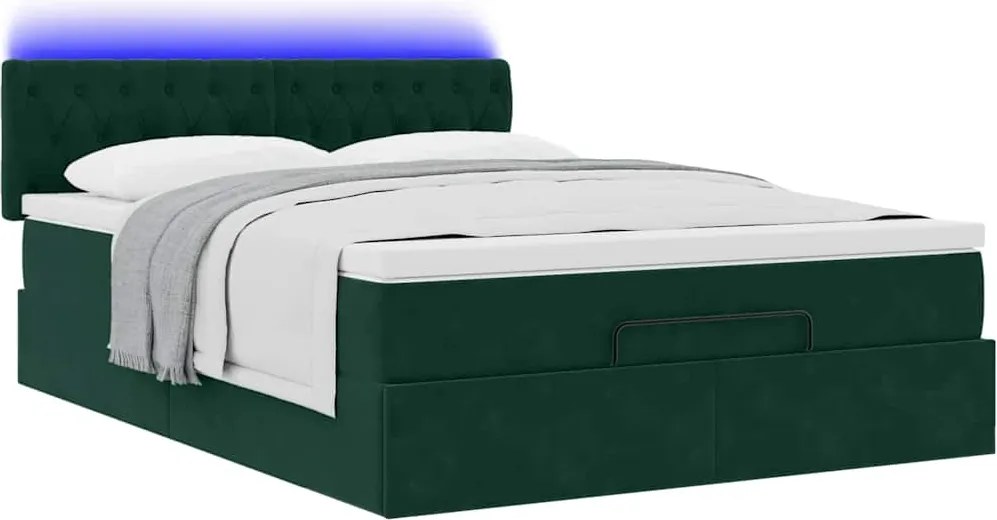 Osmanský rám postele s matrací tmavě zelená 140x190cm samet 3312695