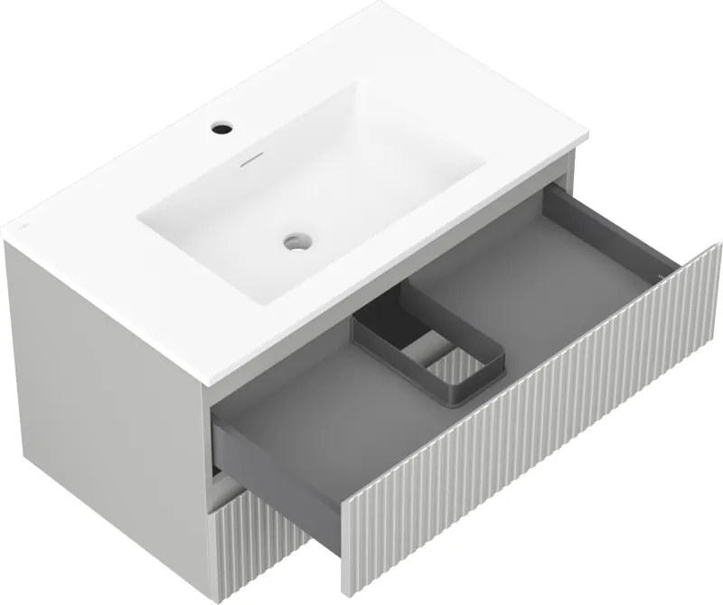 Mexen Rivel, koupelnová skříňka 80 cm s umyvadlem Otis, 2 zásuvky, drážkovaná, šedá matná/bílá, 91A20-08047-2-BFF62-W18M01