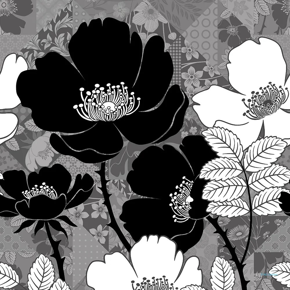 Dekorační foto polštářek Černobílé květiny, 45x45cm, CN3621