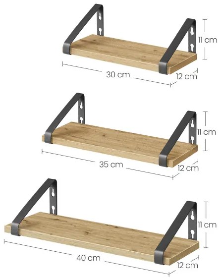 Sada tří nástěnných polic LWS033B88