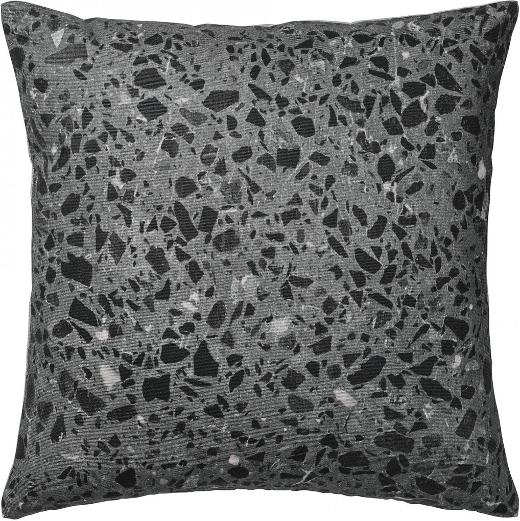 Bloomingville Polštář Terrazzo black 45x45 cm, šedá barva, černá barva, textil