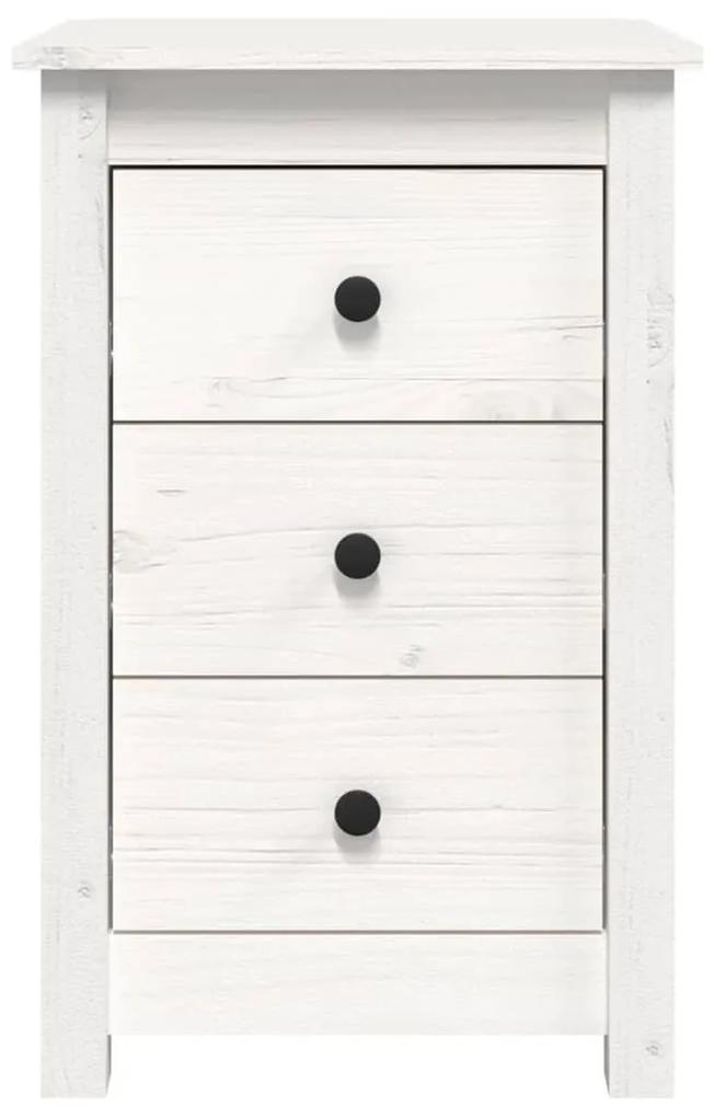 Noční stolek bílý 40 x 35 x 61,5 cm masivní borové dřevo - Default Title