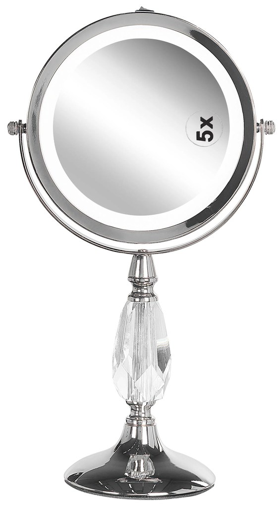 Kosmetické zrcátko s LED osvětlením ø 18 cm stříbrné MAURY Beliani
