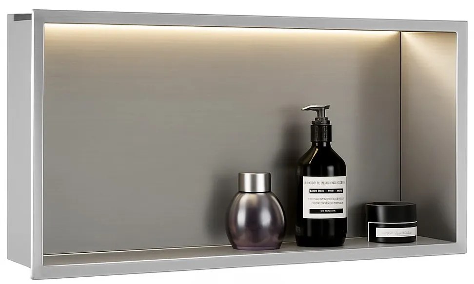 Rea Rea, LED polička na zapuštění 60x30x10 cm, 12W, 3000K, broušená ocel, REA-08544