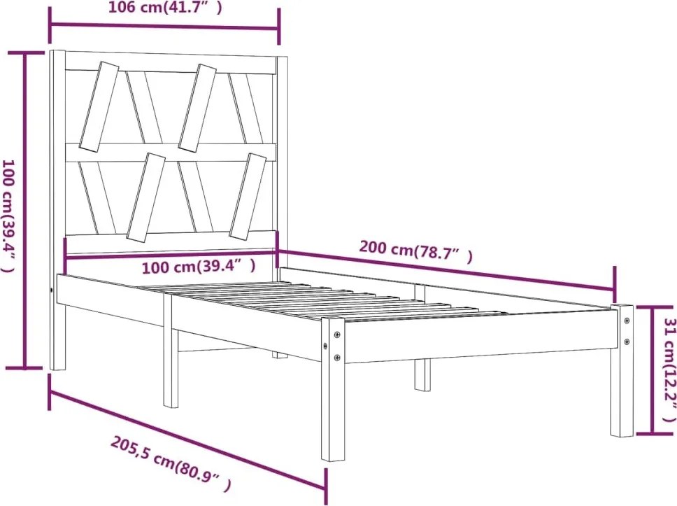 vidaXL Rám postele masivní borovice 100 x 200 cm [3103991] Barva: Bílá