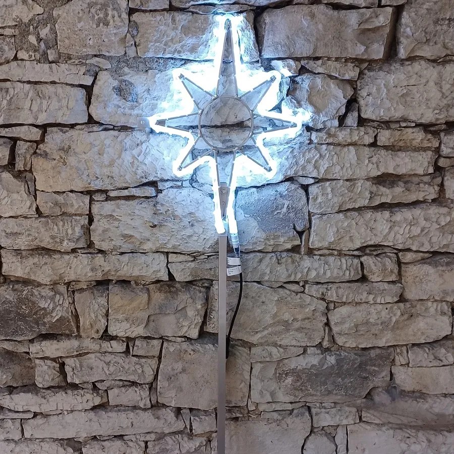 Easy Fix 2D LED světelná hvězda na vrchol stromu, 80 × 120 cm, ledově bílá, hliník
