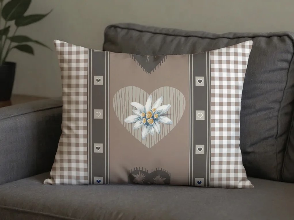 Polybavlněný povlak na polštář HEART RETRO POLY 70x90 cm, hnědý