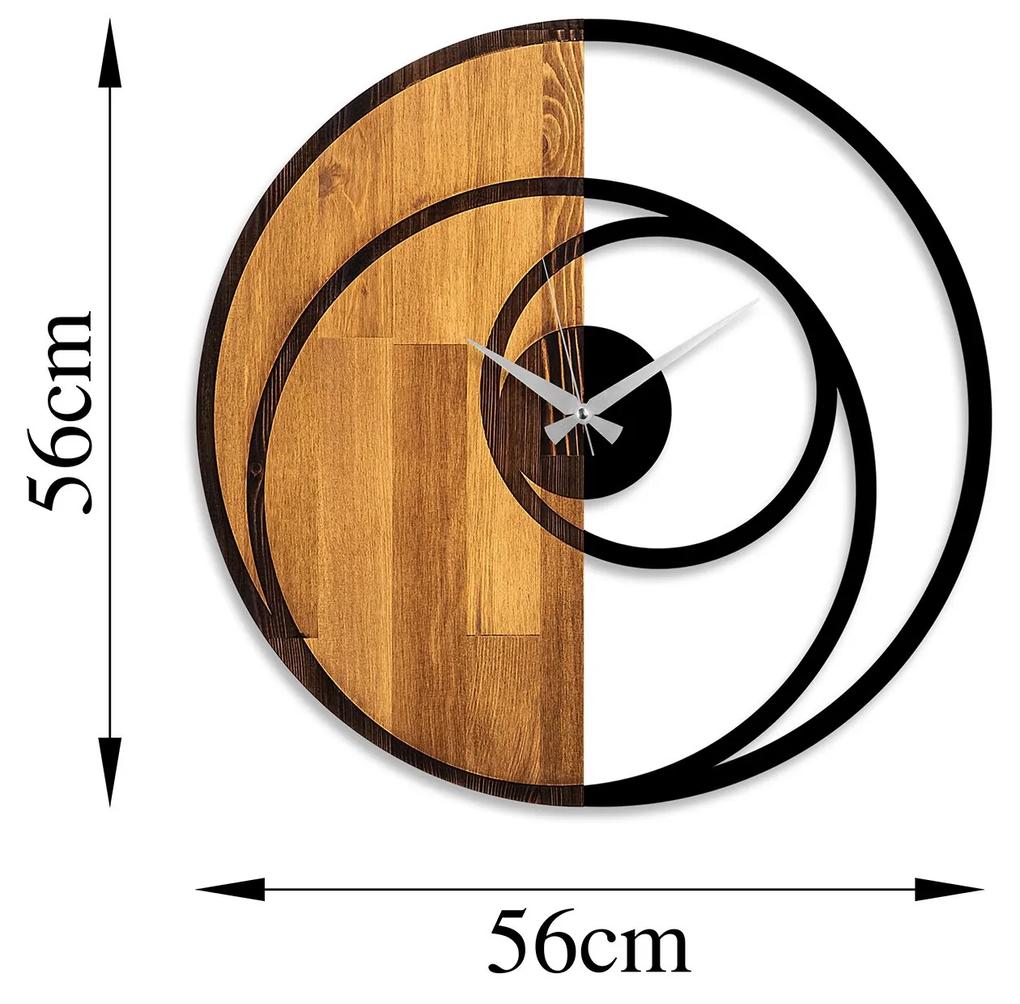 Wallexpert Dekorativní nástěnné dřevěné hodiny Circle, Ořech, Černá
