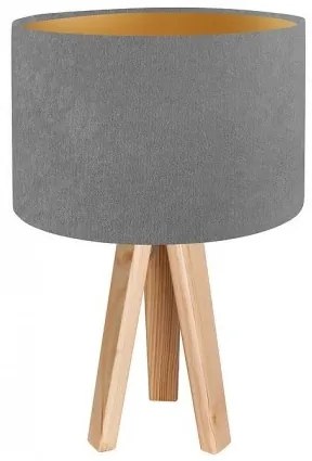 Timberlight Stolní lampa Luna šedá + zlatý vnitřek + dřevěné nohy
