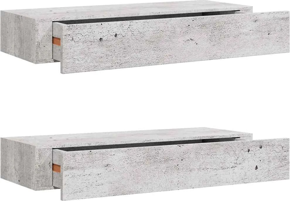 Nástěnné police se zásuvkou 2 ks betonově šedé 60x23,5x10cm MDF 330266