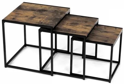 Odkládací stolky set 3 ks MDF dekor staré dřevo, kov černý lak AF-3003 OLW