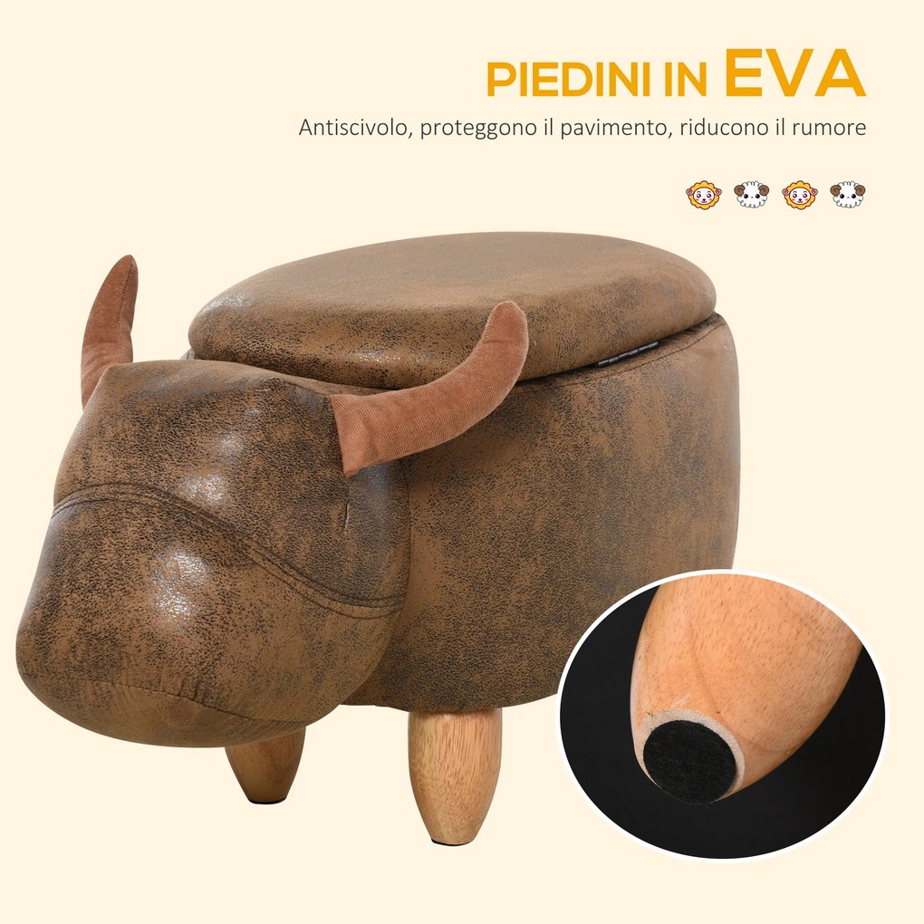 HOMCOM Úložný Otoman ve Tvaru Bison, Moderní Stolička do Obývacího Pokoje, Polstrované Sedátko, Dřevěný Rám, 62x35x36cm, Hnědá